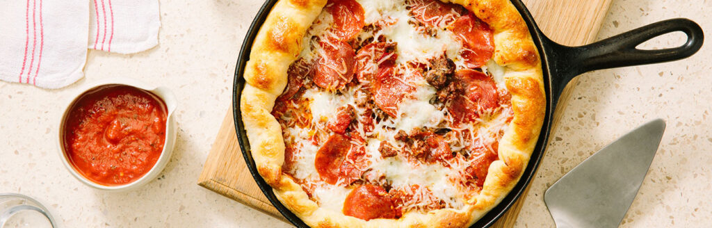 Homemade Deep Dish Pizza with Beef, Pepperoni & Peppers | Prego® Sauces